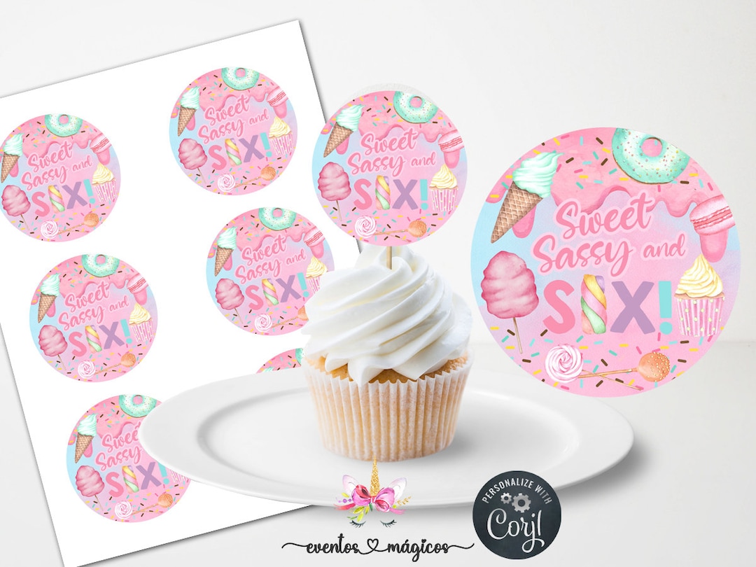 Sweet Sassy & Six Birthday Cupcake Toppers, 6th Birthday Favors Favor ...