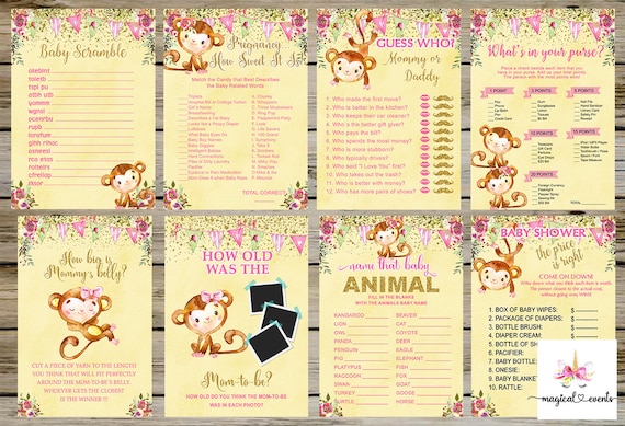 Monkey Baby Shower Games Signs and Cards Bundle Girl Monkey | Etsy