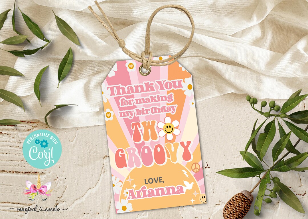 Two Groovy Girl Birthday Thank You Tags, Birthday Favors, Girl Retro 70 ...