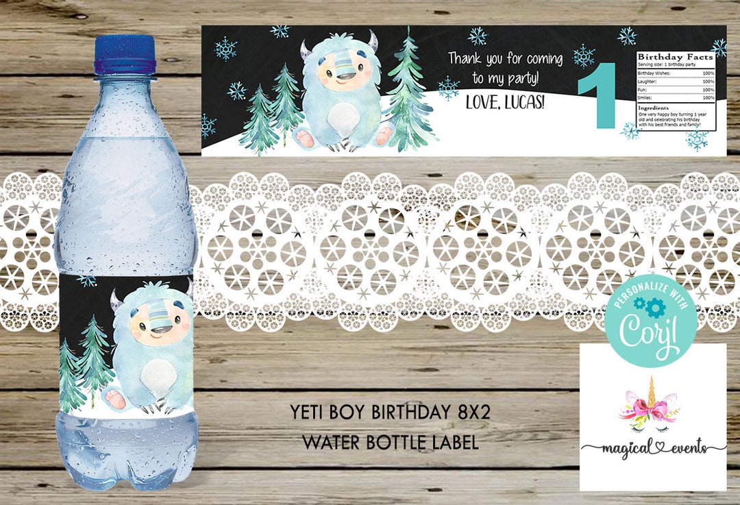 Boy Yeti Birthday Water Bottle Labels, Yeti Boy Birthday Favors, Favor ...