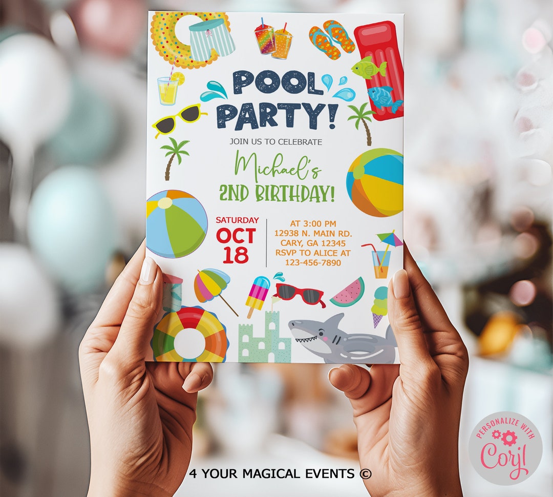 Pool Party Boy Birthday Invitation, Boy Pool Birthday Invite, Digital ...