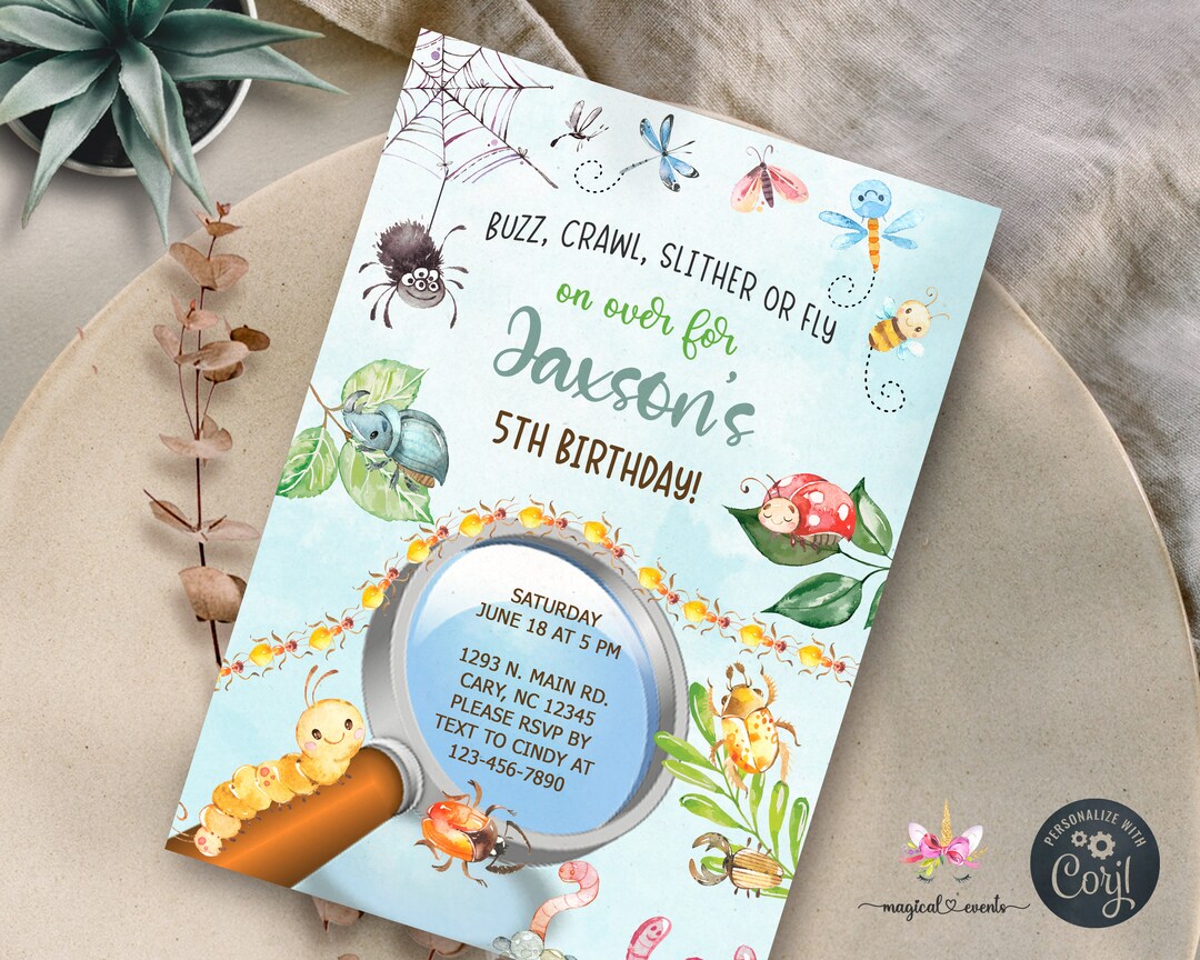 Bugs Boy Birthday Invitation, Bugs Boy Birthday Invite, Digital ...