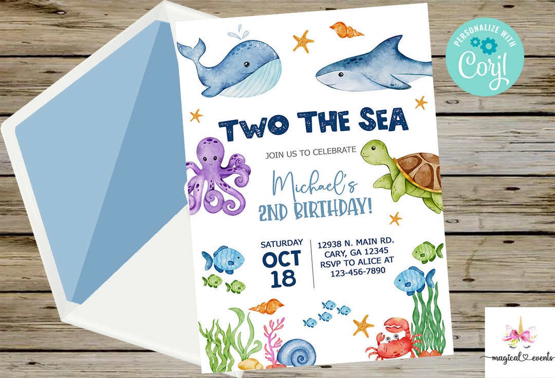 Two the Sea Birthday Invitation, Boy 2nd Birthday Invite, Under the Sea ...