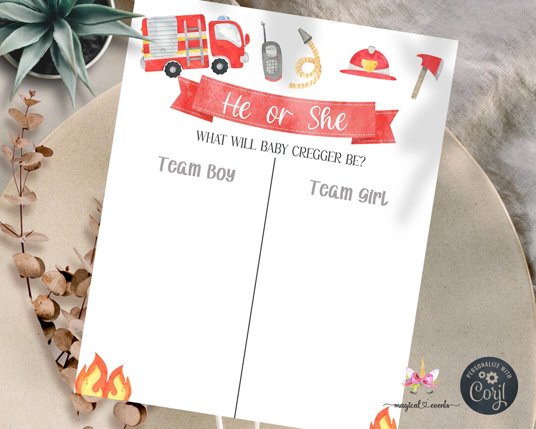 Firefighter Firetruck Gender Reveal TEAM BOY GIRL 16x20 Sign, Gender ...