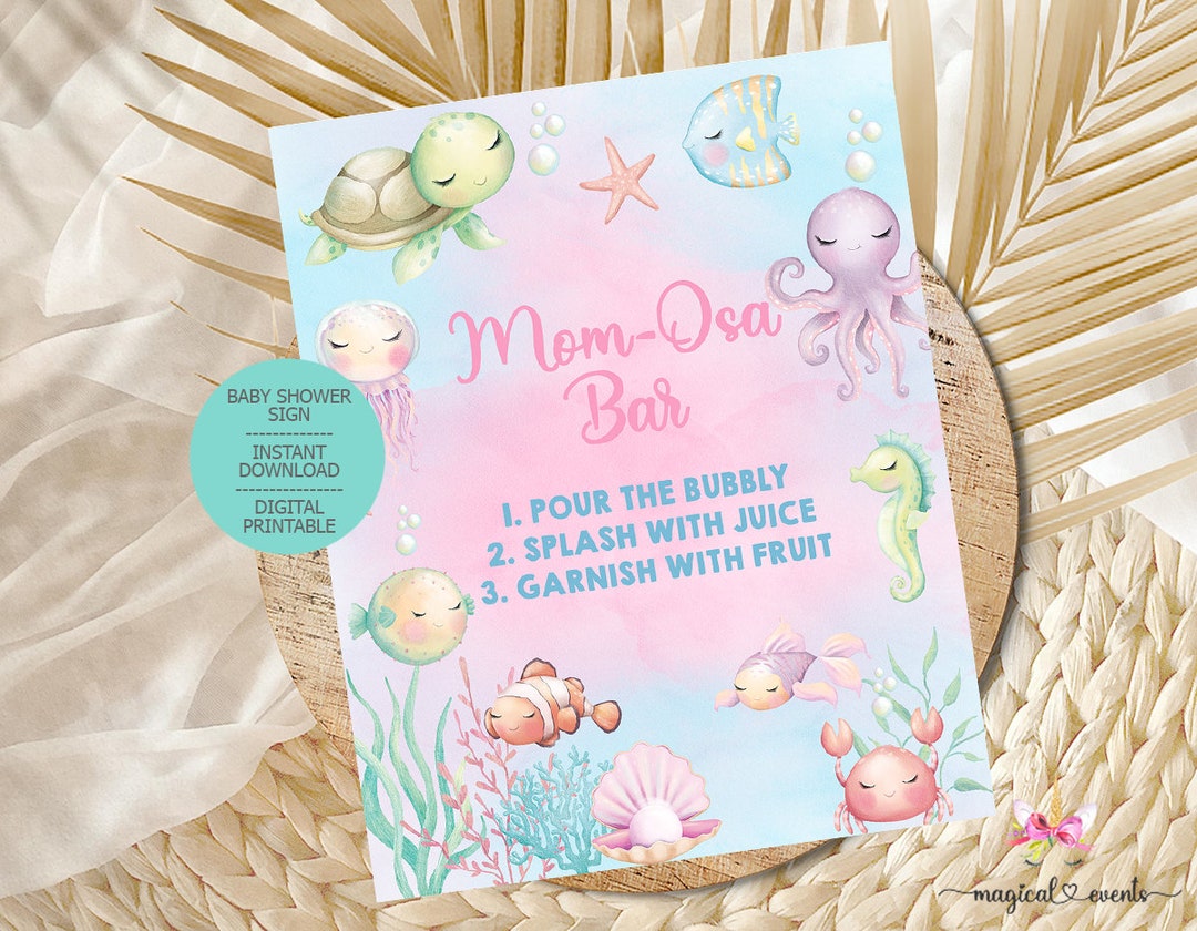 Sea Life Girl Baby Shower MOM-OSA Sign, Girl Baby Shower 8x10 Ocean ...
