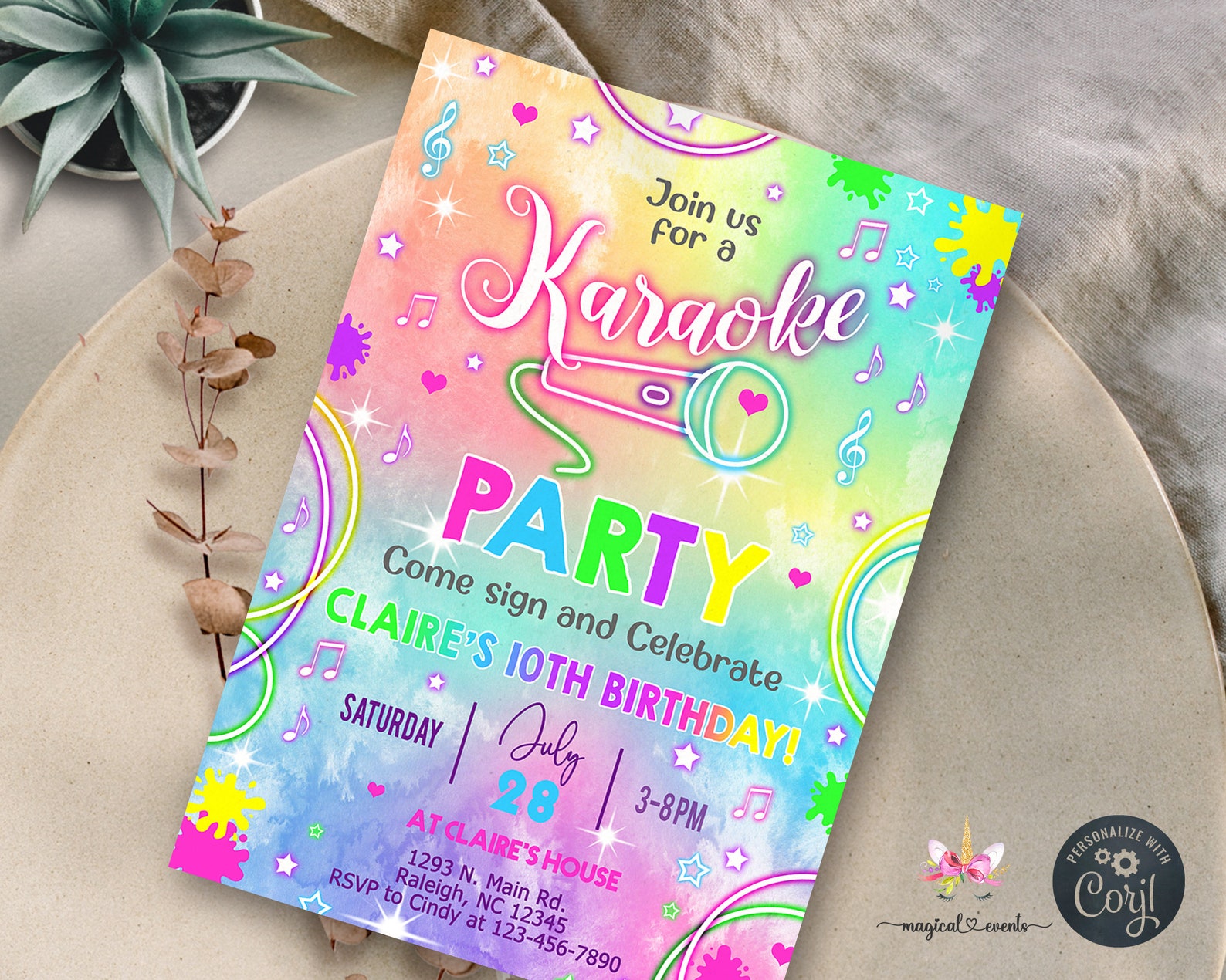 Neon Glow Karaoke Party Birthday Invitation, Karaoke Birthday Invite ...