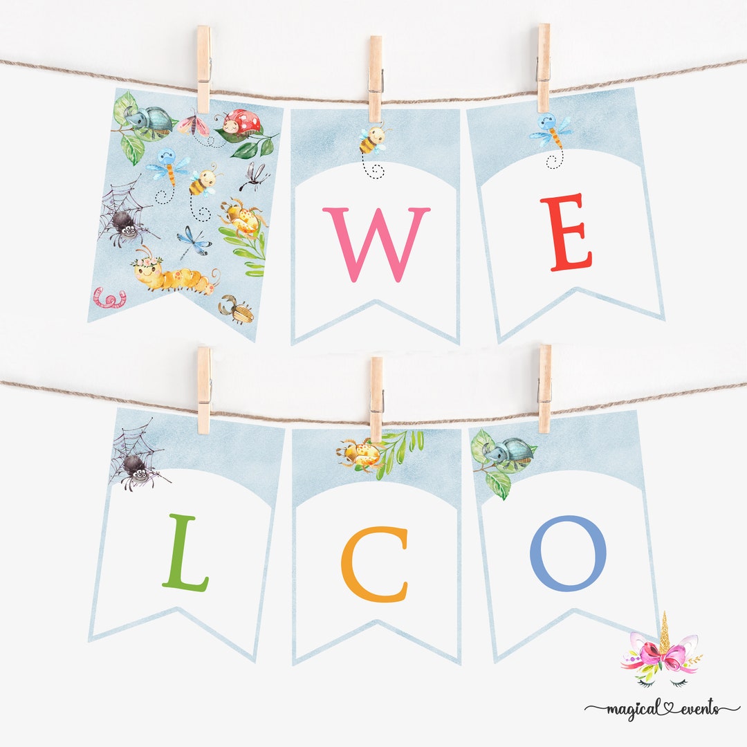 Insects, Bugs Baby Shower Digital Banner, Girl Bugs Baby Shower Favors ...