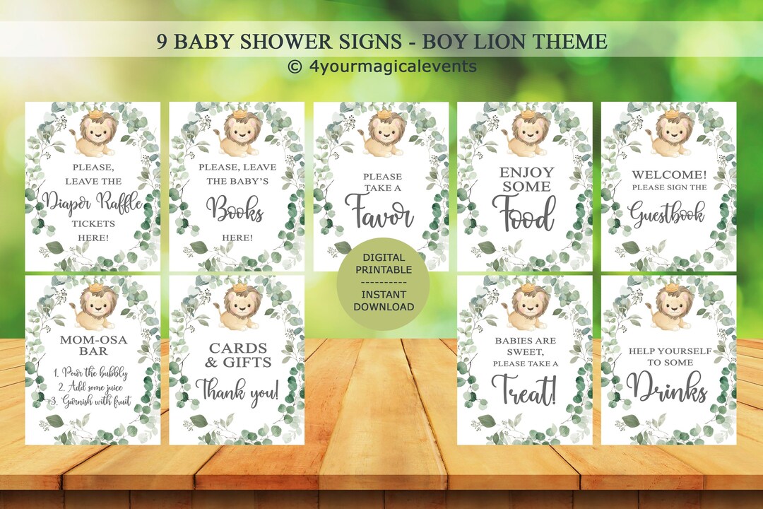 Lion King / Prince Baby Shower Signs Bundle, 9 Boy Baby Shower Signs ...