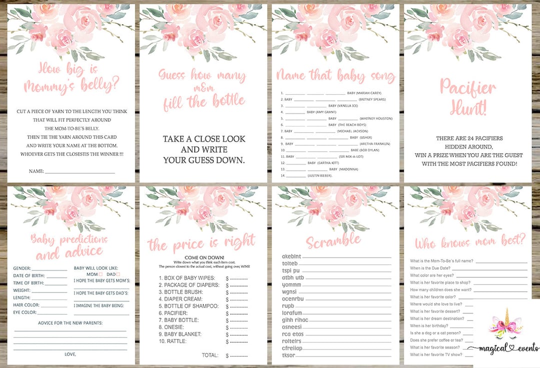 Sweet Baby Girl Theme Baby Shower Games Bundle, Girl Baby Shower Games ...