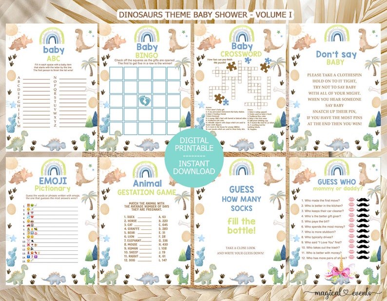 Dinosaurs BOY Baby Shower Games Bundle, Boy Dinosaurs Baby Shower Games ...