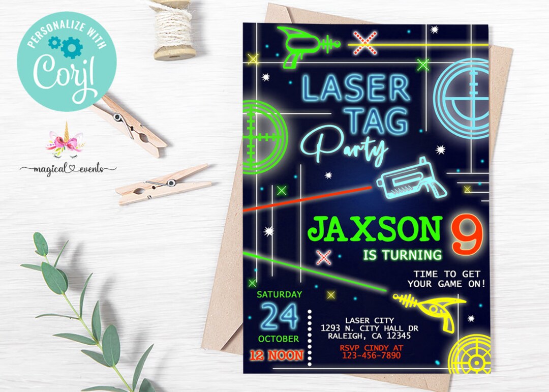 Laser Tag Party Boy Birthday Invitation, Any Age Boy Birthday Invite ...