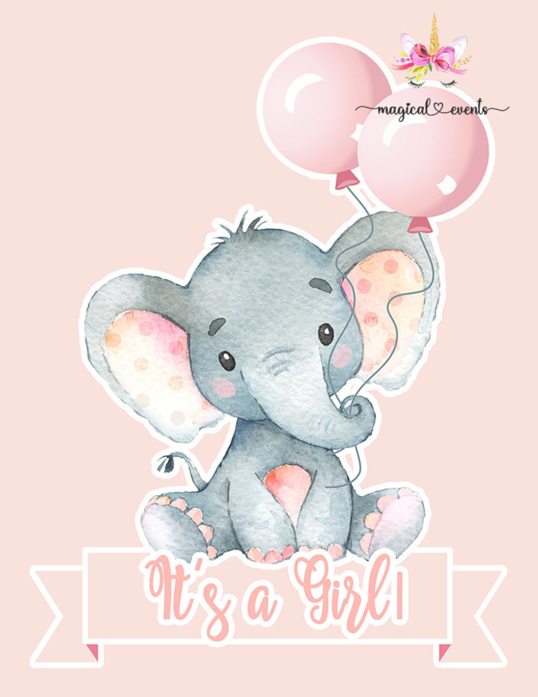 Pink Elephant Its a Girl Baby Shower Cake Topper or Centerpiece, Girl ...