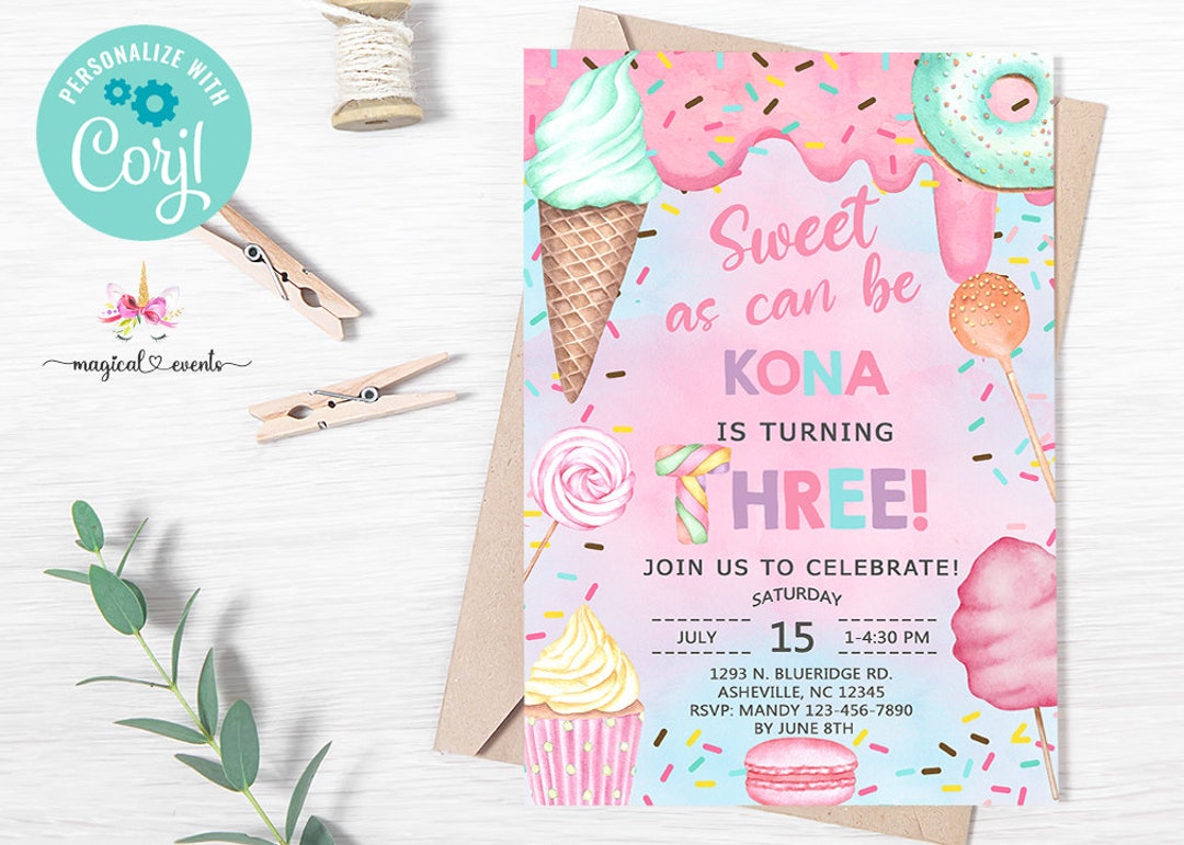 SWEET as Can Be Girl 3rd Third Birthday Invitation, Birthday Invite ...