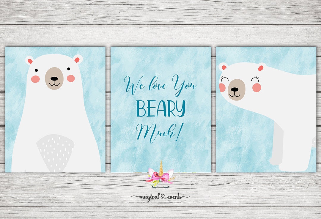 Blue Boy Polar Bear Wall Art, Polar Bear Baby Wall Decor, Digital ...