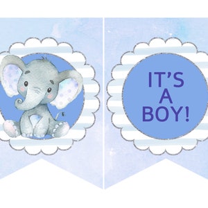 Blue Elephant Baby Shower Digital Banner, Baby Shower Favors Favor, Boy ...