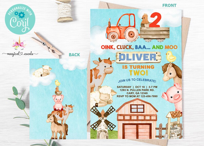 Farm Boy Birthday Invitation, Boy Farm Animals Birthday Invite, Corjl ...