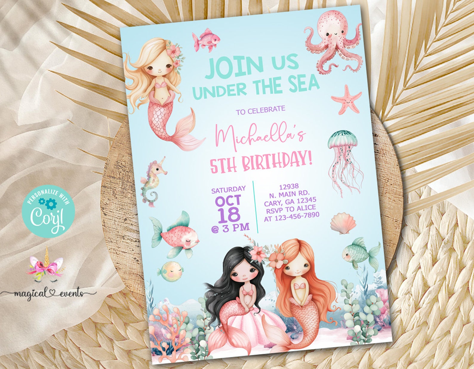 Under the Sea Mermaids Birthday Invitation, Girl Birthday Invite, Under ...