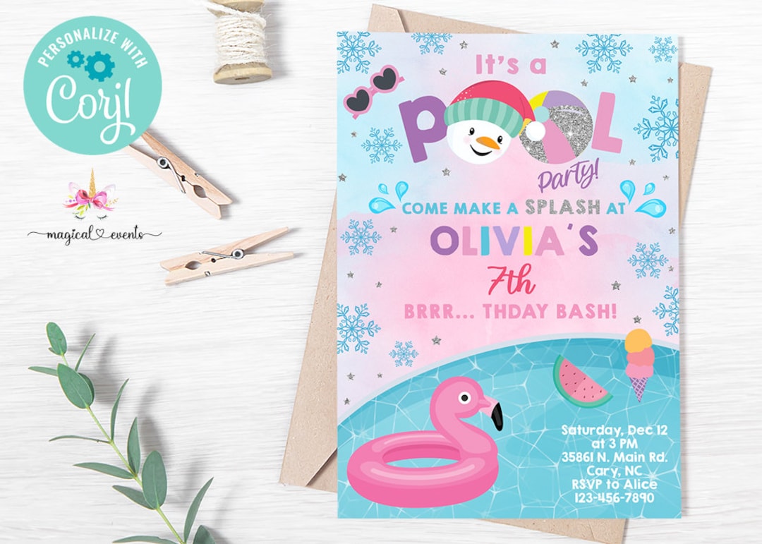 Its a Pool Party Birthday Invitation, Girl, Winter Pool Birthday Invite ...