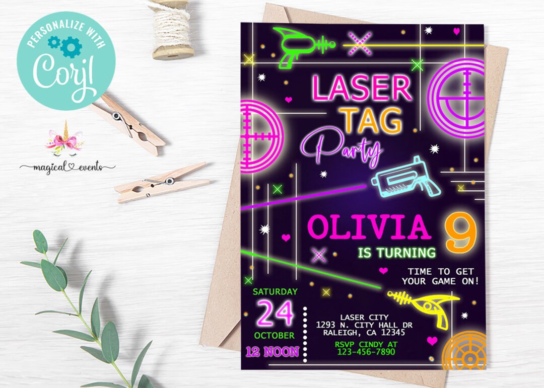 Laser Tag Party Girl Birthday Invitation, Any Age Girl Birthday Invite ...