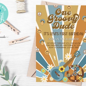 One Groovy Dude Birthday Invitation - Etsy