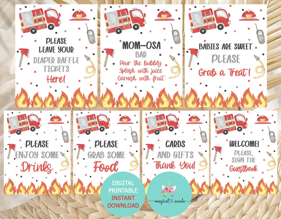 Firefighter Baby Shower Signs Bundle, Boy Baby Shower Signs, Red ...