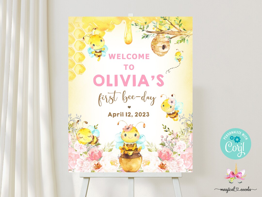 16x20 Bee Birthday Welcome Sign, Birthday Bee-day Welcome Sign ...