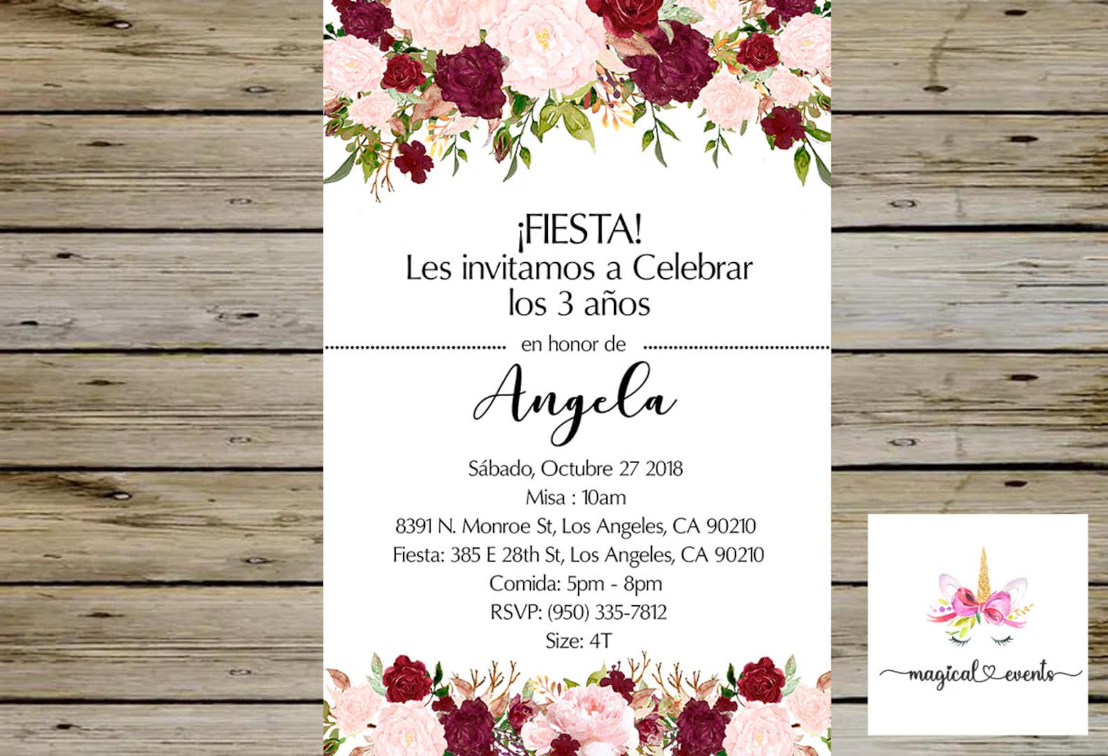 Fiesta Spanish Birthday Invitation Español Burgundy Pink | Etsy