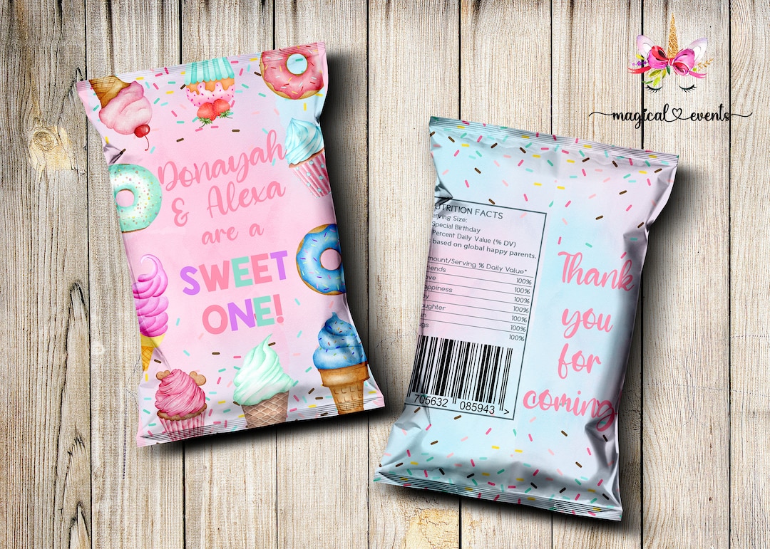 Sweet One Girl Birthday Chips Bag Wrapper Digital Printable - Etsy