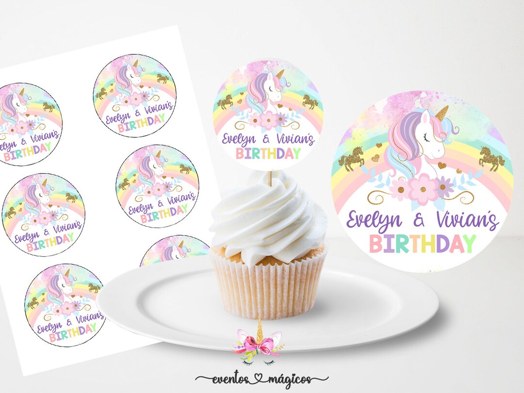 Rainbow Unicorn Birthday Cupcake Toppers Birthday Favors - Etsy