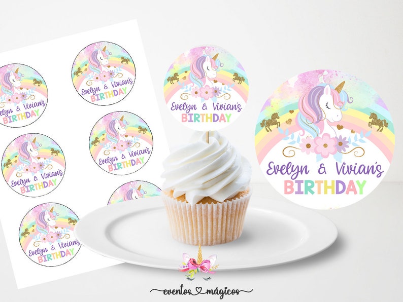 Rainbow Unicorn Birthday Cupcake Toppers Birthday Favors - Etsy