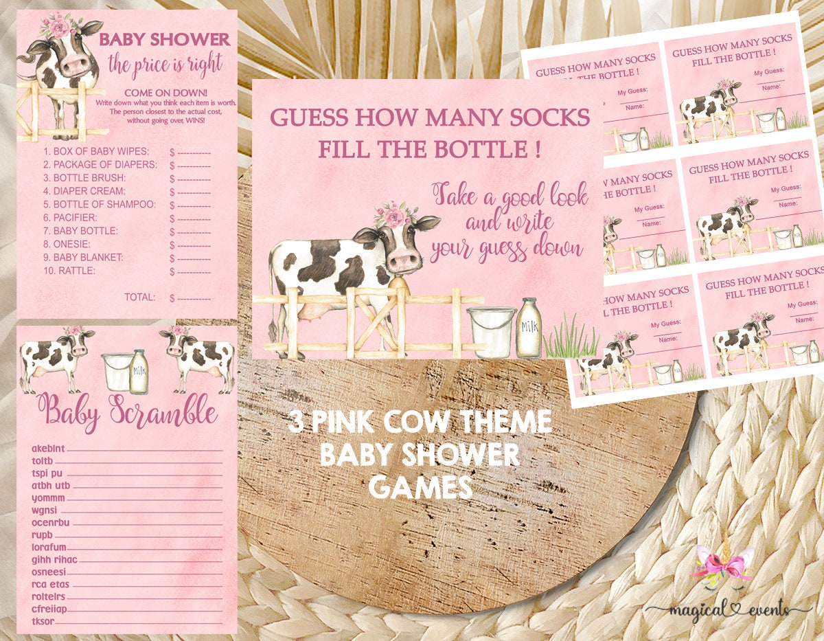Pink Cow Girl Baby Shower Games Bundle, Pink Cow Games Package, Girl ...
