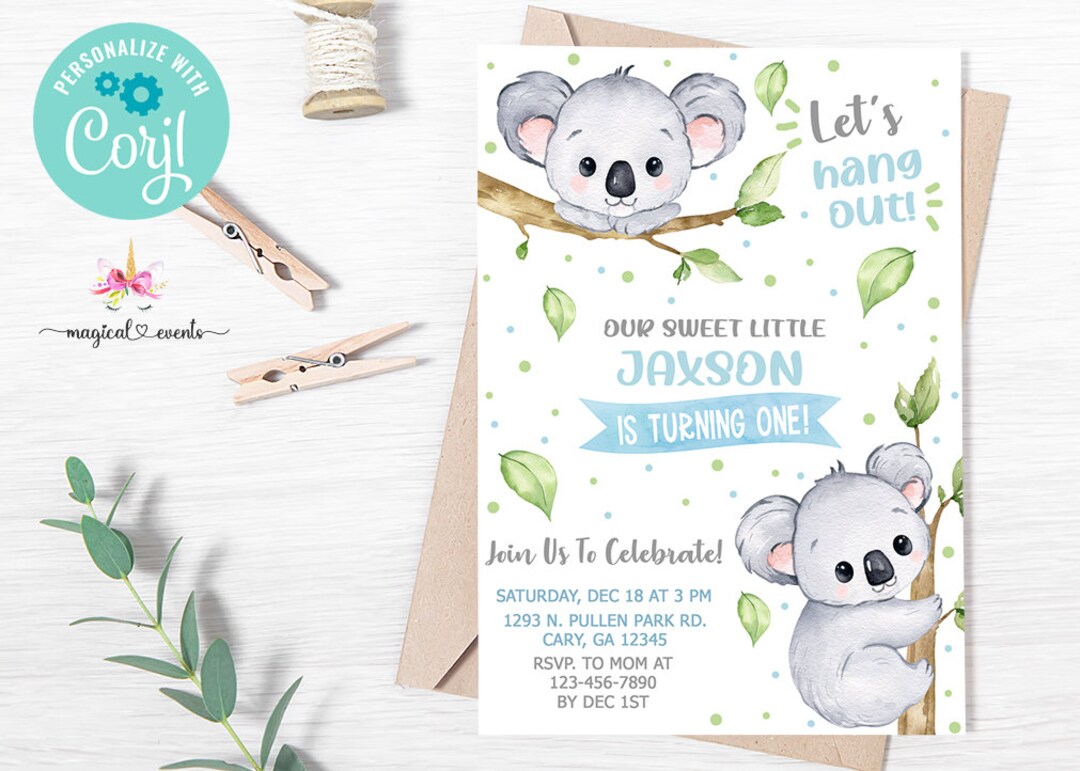 Koala Boy Birthday Invitation, Boy Birthday Invite, Koala Bear ...
