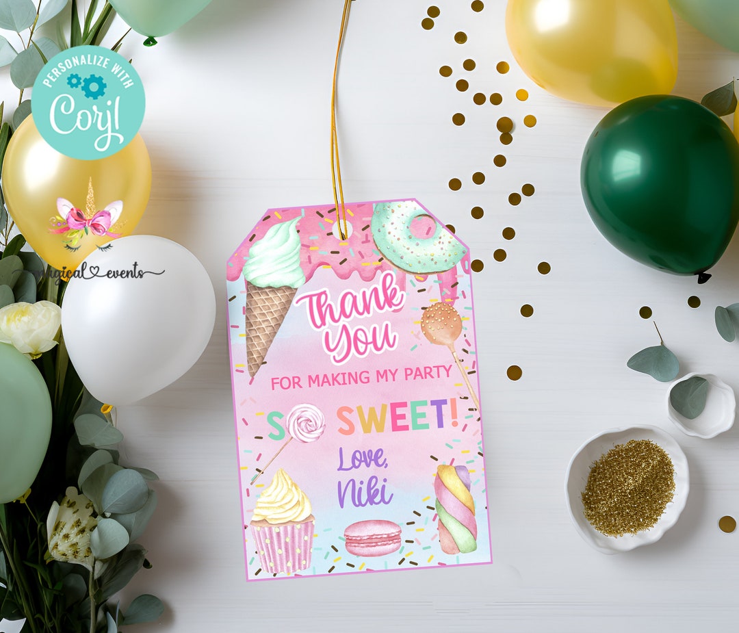Sweet Sweets Candy Thank You Tags, Birthday Favors, Pastel Candy Sweets ...