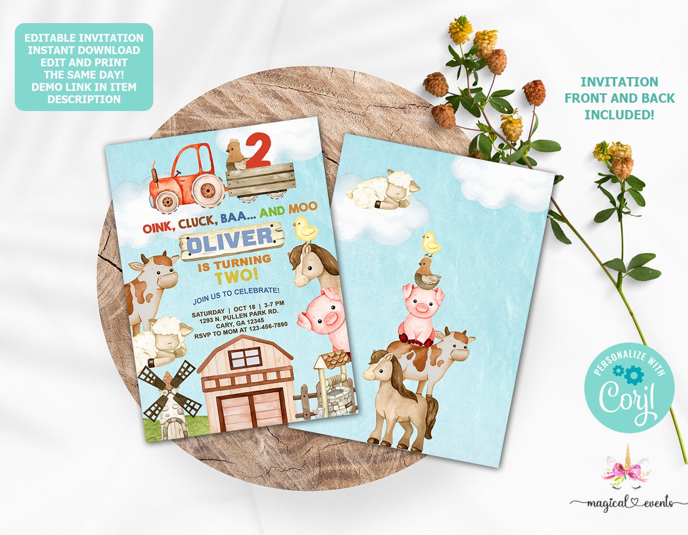 Farm Boy Birthday Invitation, Boy Farm Animals Birthday Invite, Corjl ...