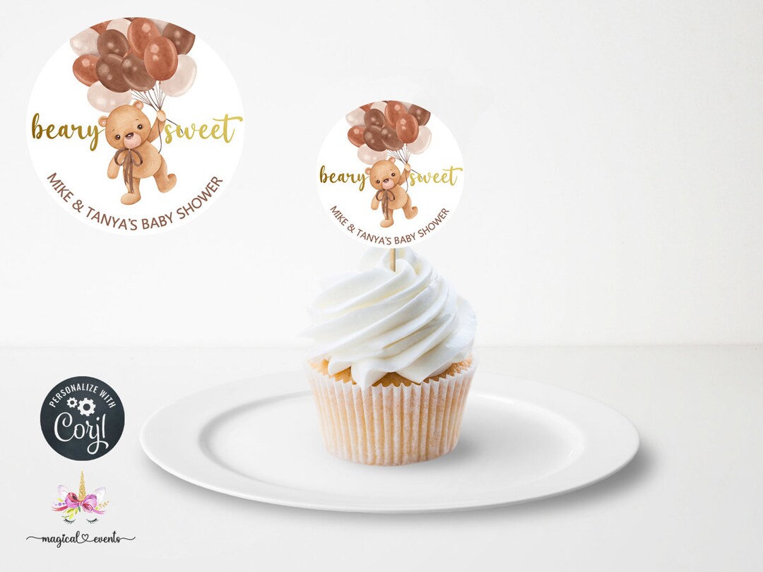 Brown Bear Boy Baby Shower Cupcake Toppers, Baby Shower Favors, Favor ...