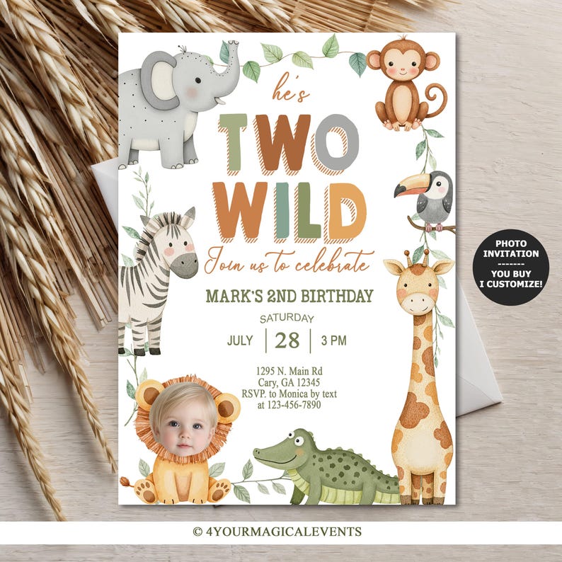 Boy Photo Invitation, Lion Two Wild Safari Photo Invite, You Buy and I ...
