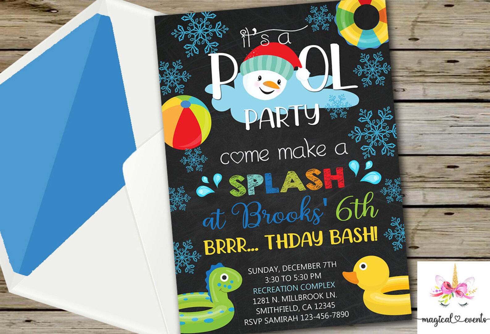 Its a Pool Party Birthday Invitation Boy Winter Pool - Etsy