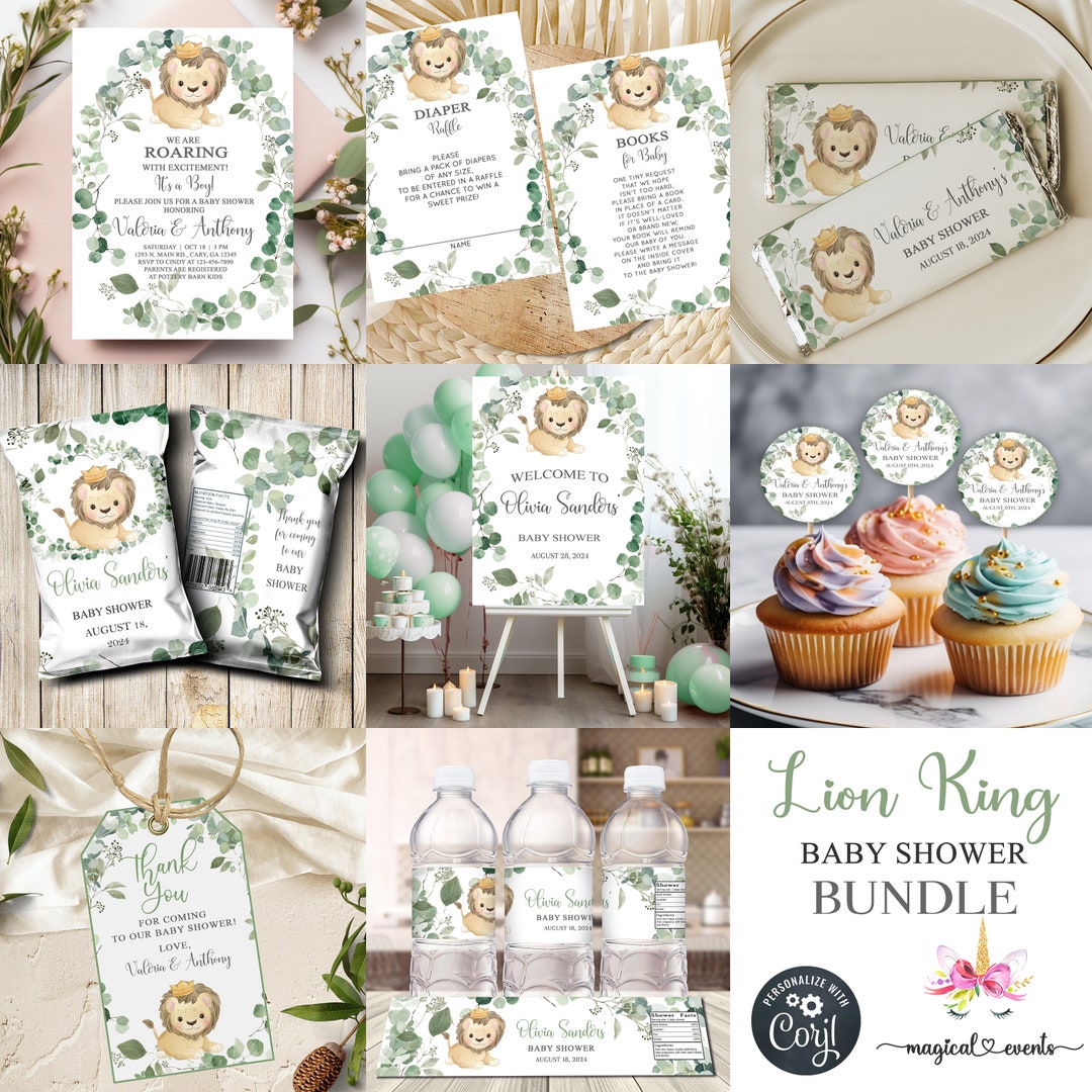 Lion Cub Boy Baby Shower Bundle Pack, Chips Bag Water Label Thank You ...