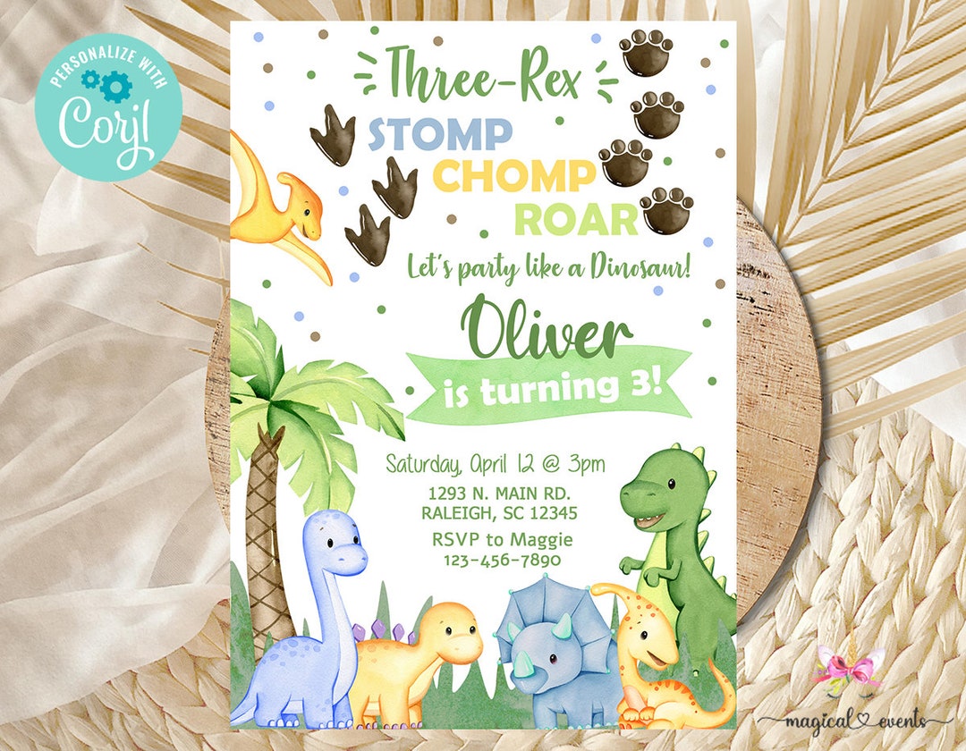Dinosaurs Boy Birthday Invitation, Dinosaur Boy Birthday Invite, Corjl ...