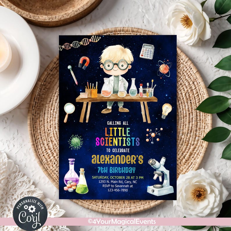 Scientist Boy Birthday Invitation, Mad Science Boy Birthday Invite ...