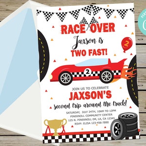 Race Car Boy Birthday Invitation, TWO FAST Boy Birthday Invite, Digital ...