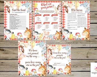 Barnyard Baby Shower Games: Farm Animal Theme Bingo Price is - Etsy