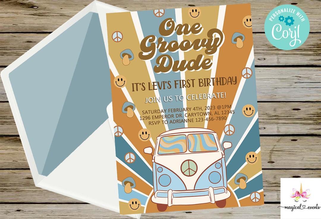 One Groovy Dude 1st Birthday Invitation 70's Retro Happy - Etsy