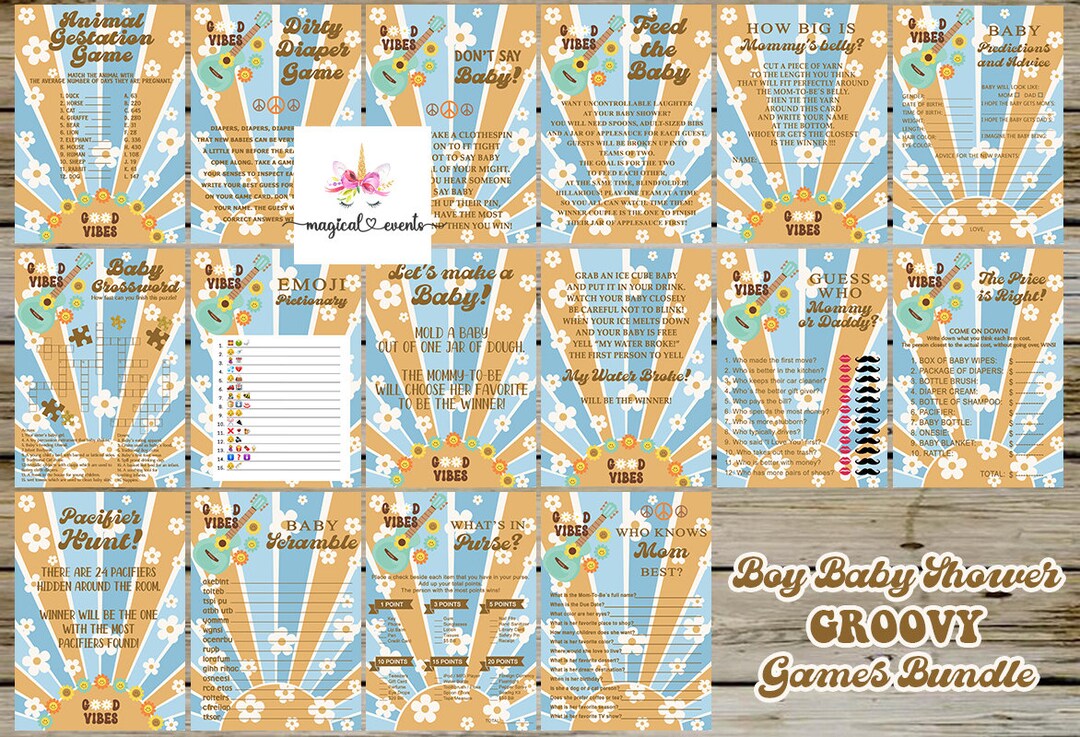 GROOVY Boy Baby Shower Games Bundle, Boy Baby Shower GROOVY Games ...