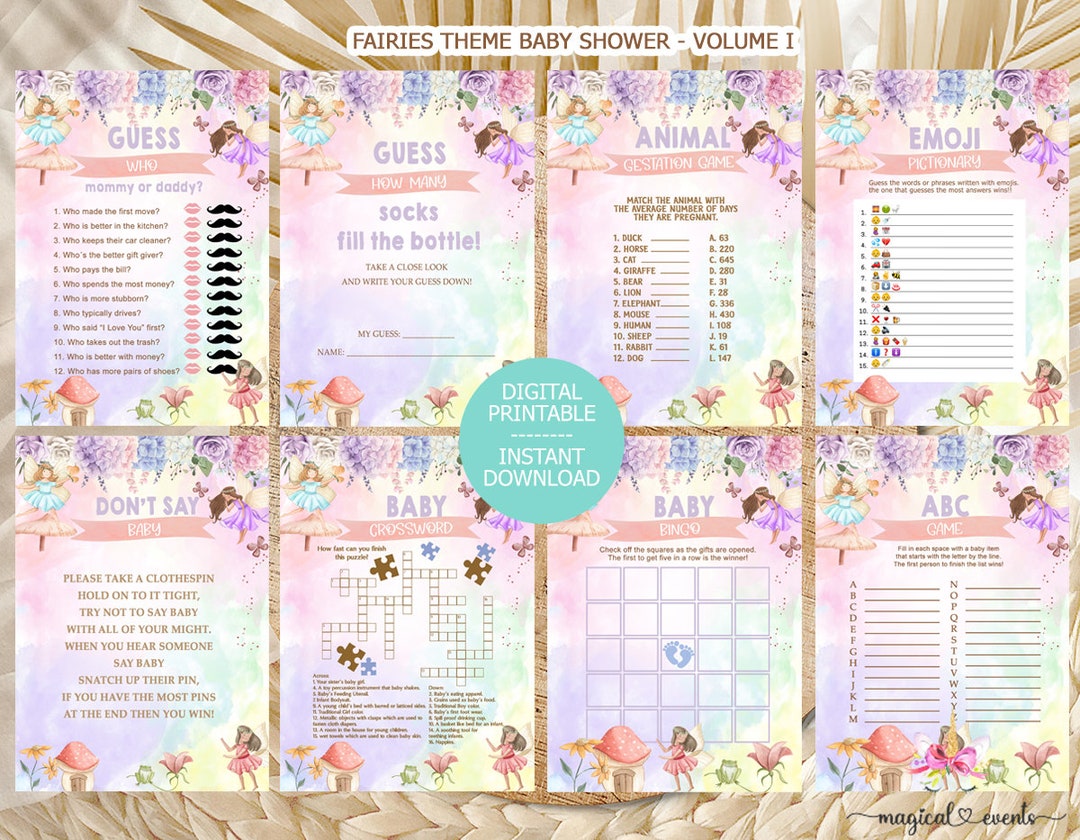 Fairies Girl Baby Shower Games Bundle, Girl Fairy Baby Shower Games ...