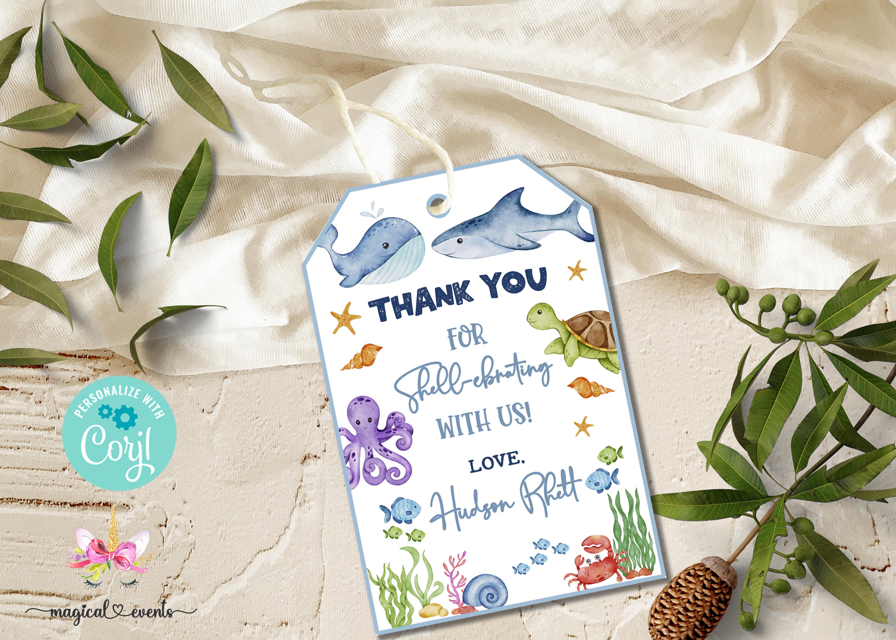 Boy Sea Life Birthday Thank You Tags, Boy Birthday Thank You Tag ...