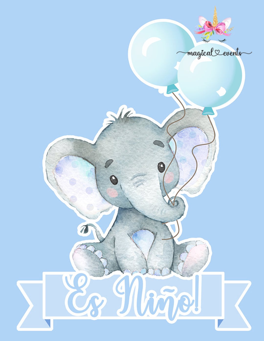 Blue Elephant Es Niño Baby Shower Cake Topper or Centerpiece, Boy ...