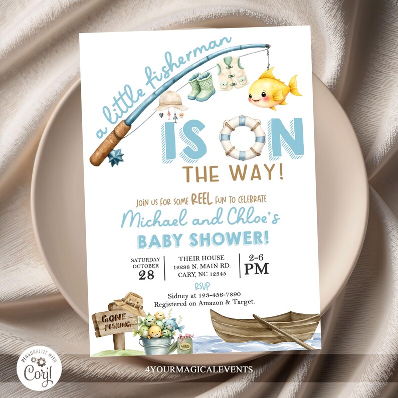 Reel Fun Fishing Baby Shower Invitation, Boy Baby Shower Invite ...