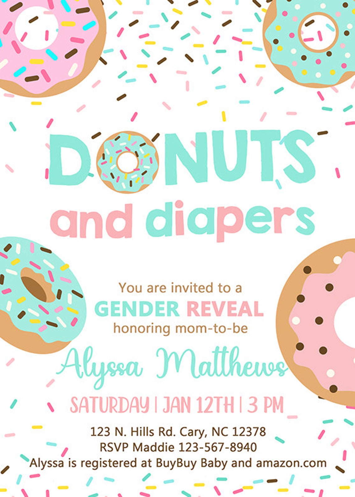 Donuts & Diapers Gender Reveal Invitation, Donut Invite, Boy or Girl ...