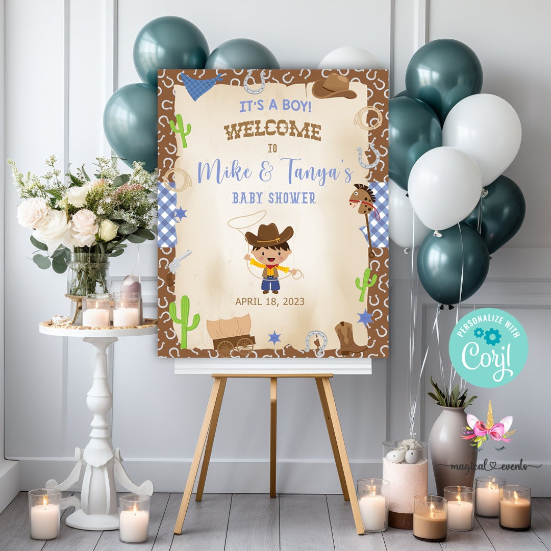 16x20 Cowboy Baby Shower Welcome Sign, Blue Cowboy Welcome Sign, Boy ...